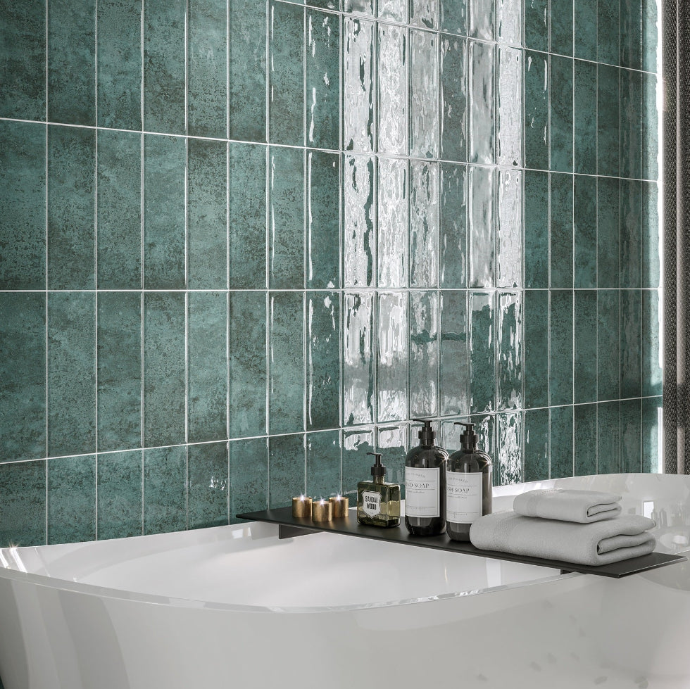 Como Green Gloss Bumpy Wall Tile 300x100mm