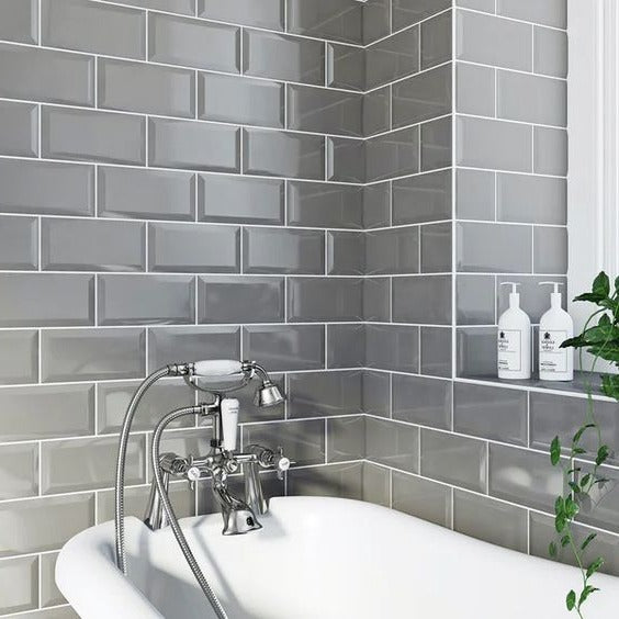 Glossy Grey Metro Wall Tile 200x100mm