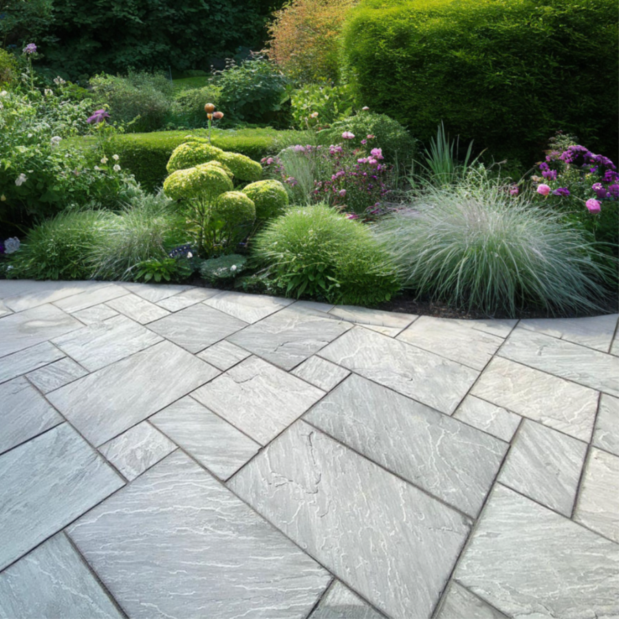Kandla Grey Sandstone Paving Slabs Mix Size- Patio Project Pack ( 19 m