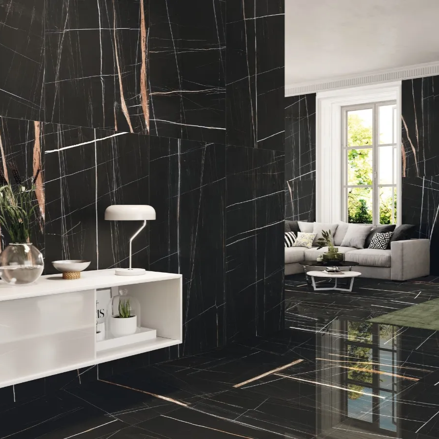 Black Tiles Floor Falquon Glamour 8mm High Gloss Black Tile Effect 4V